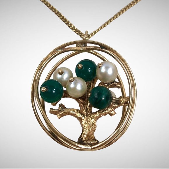 Jade | Jewelry | Jewelry Necklace Pearl Green Jade Tree Of Life Vtg 2k ...